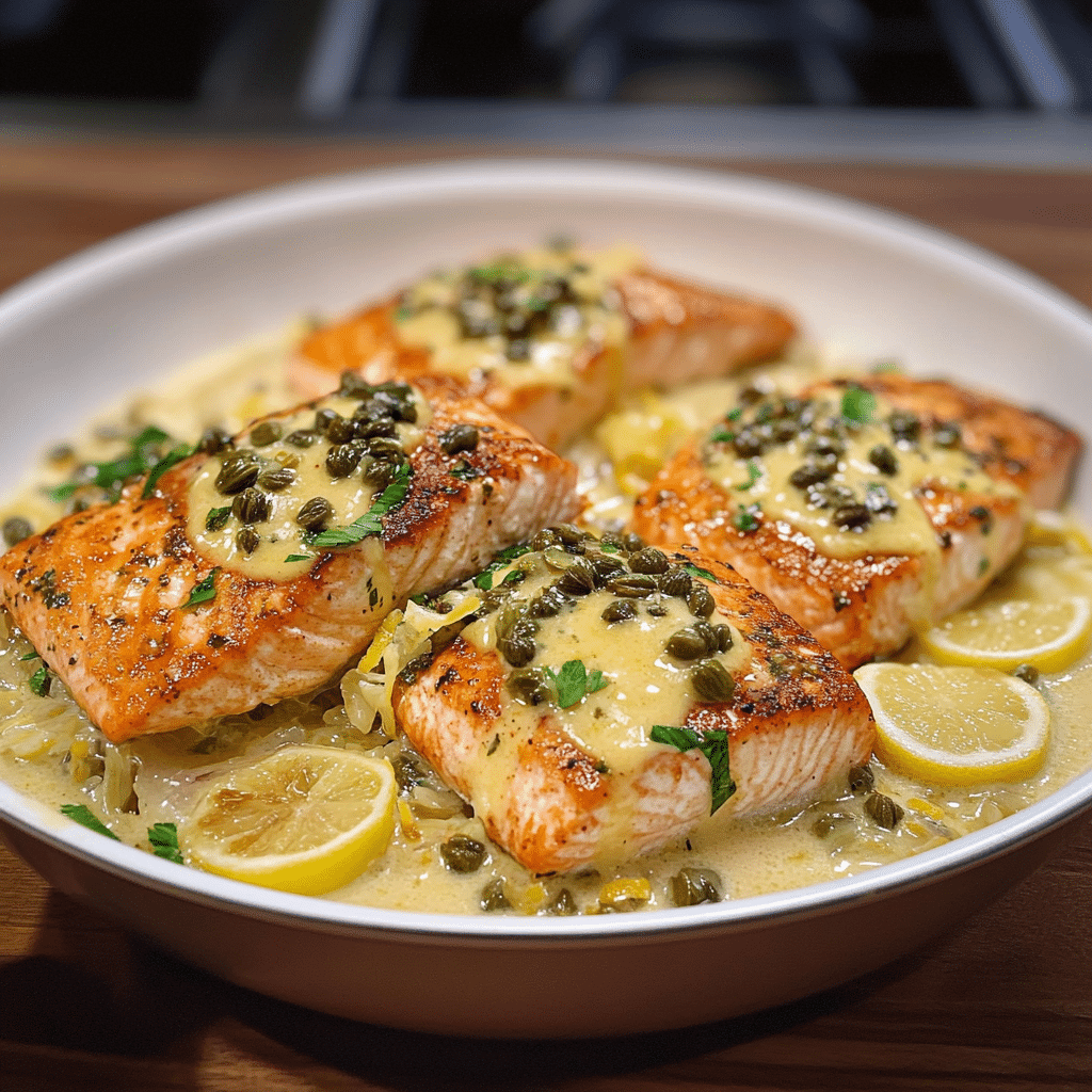 Easy One Pan Creamy Lemon Caper Butter Salmon