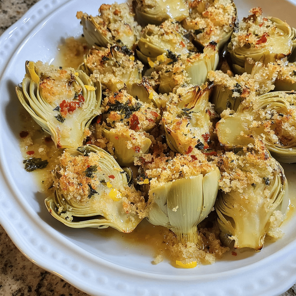 Baked Italian Artichoke Hearts with Lemon Breadcrumbs - Crisp And Yum