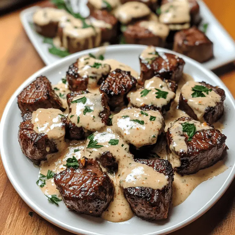 Garlic Butter Steak Bites with Parmesan Cream Sauce - Crisp And Yum