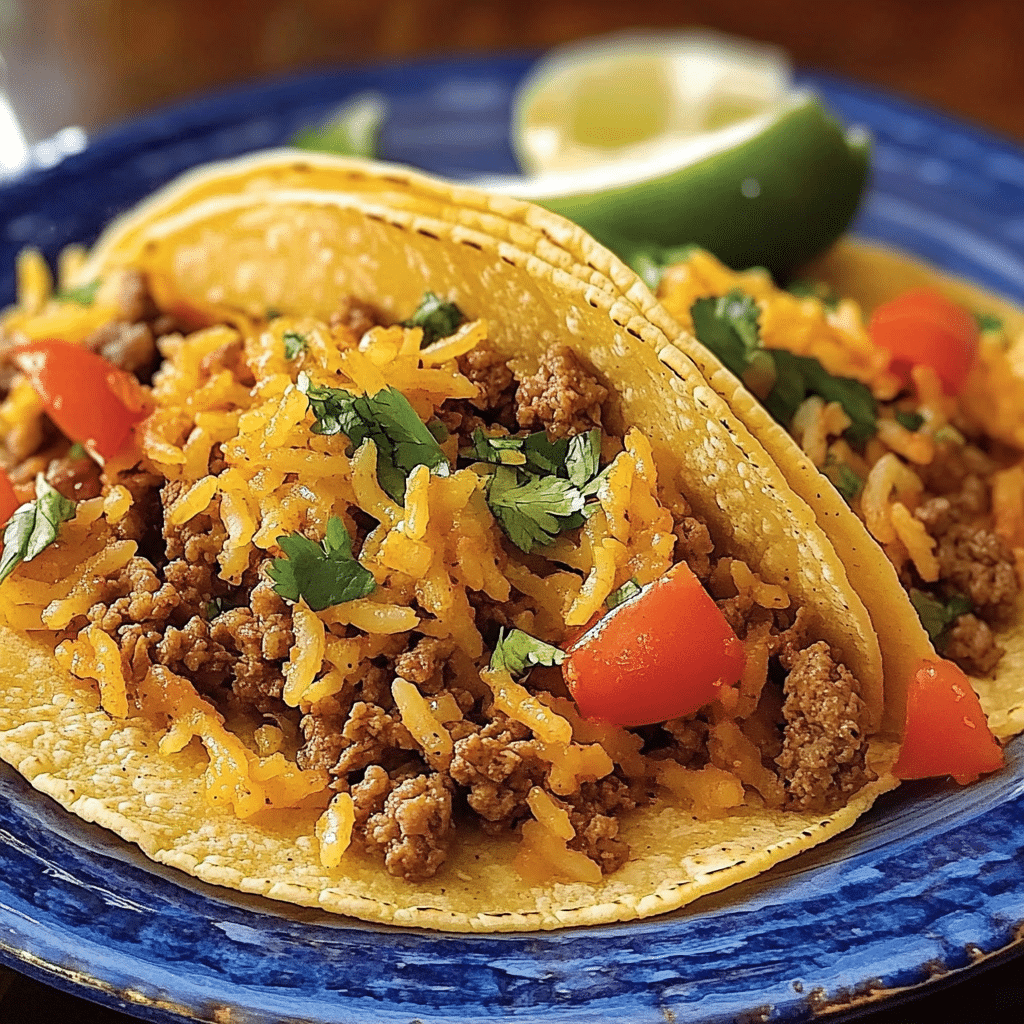 Ground Beef Tacos with Spanish Rice - Crisp And Yum