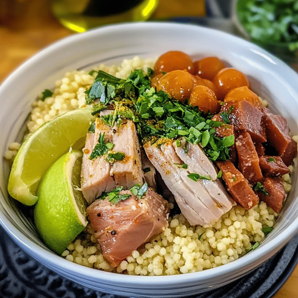 Mediterranean Couscous Tuna Bowls - Crisp And Yum