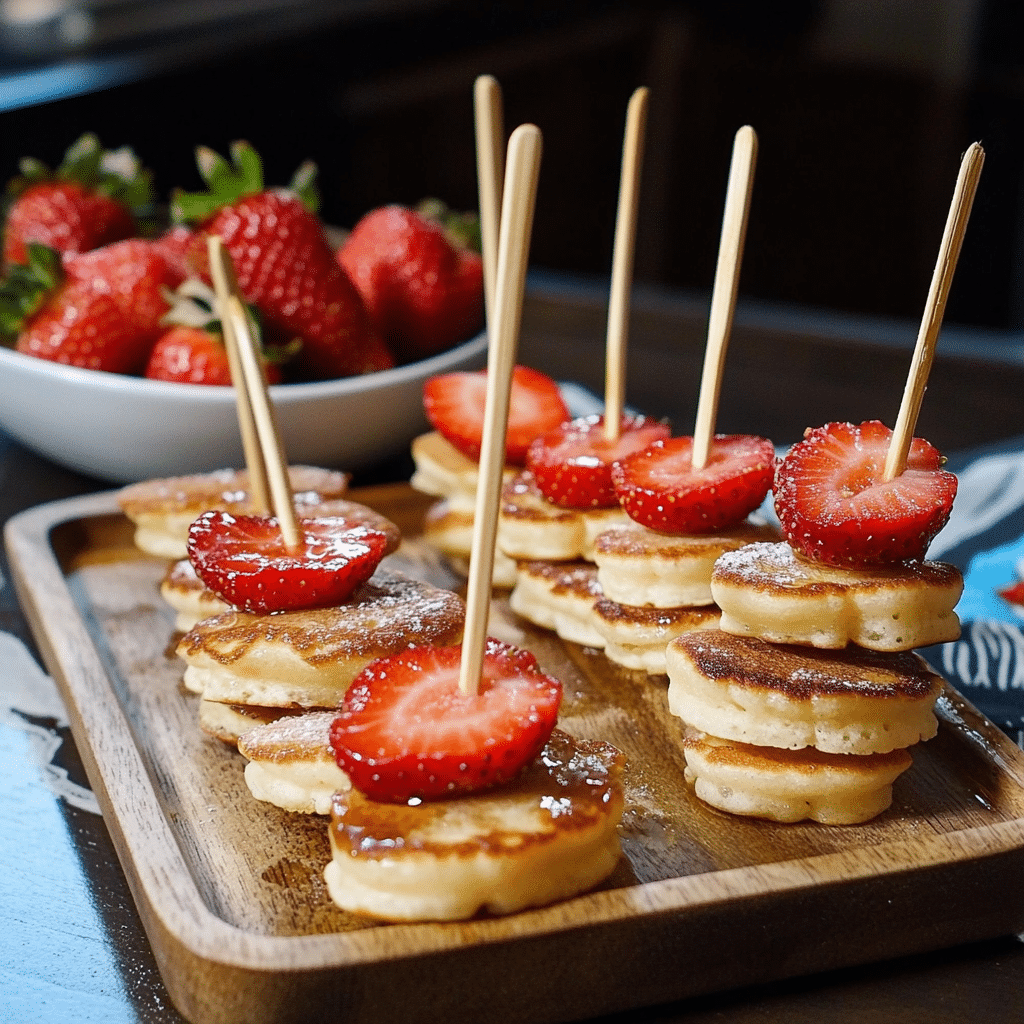 Mini Pancake Skewers with Strawberries - Crisp And Yum