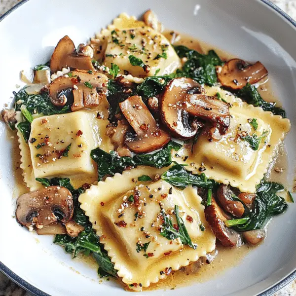 Mushroom Ravioli with Spinach - Crisp And Yum